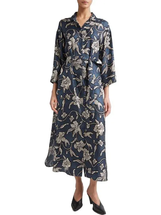 Max Mara Peonia Print Silk Twill Shirt Dress - Midnight Blue