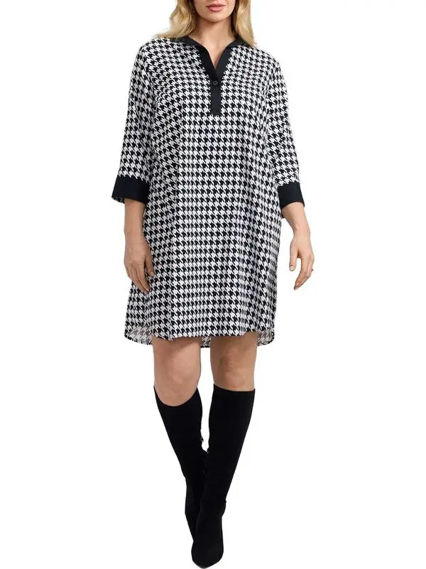 Foxcroft Sloane Houndstooth Cotton Shirt Dress - Black/ White