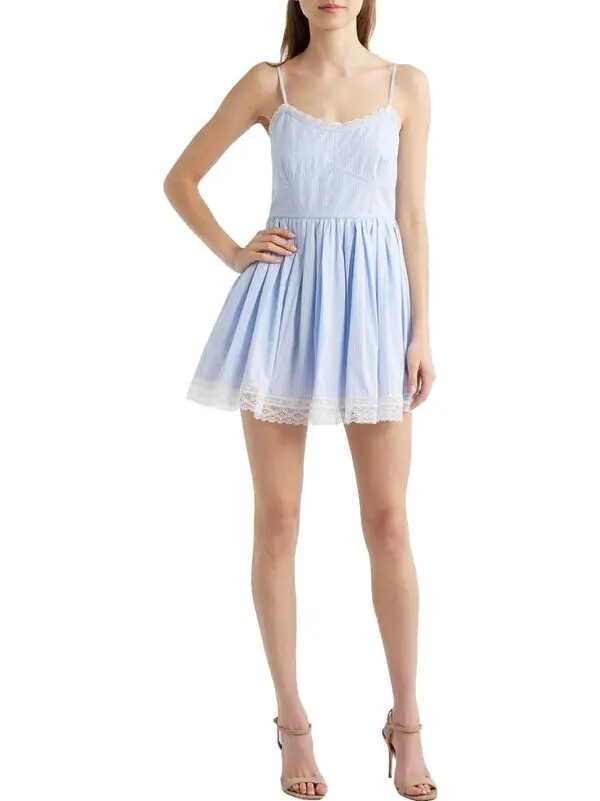 LoveShackFancy Harrisine Lace Trim Mini Dress - Sky Lagoon