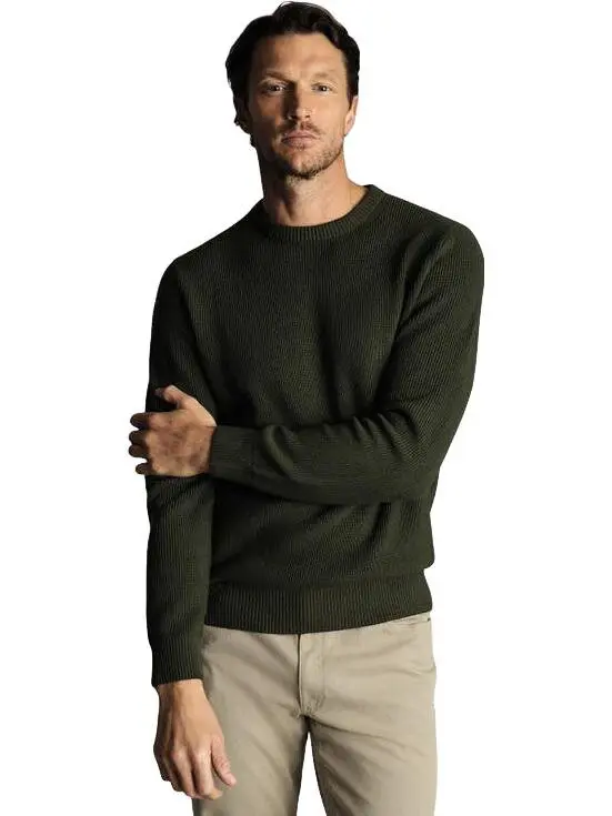 CHARLES TYRWHITT Cotton Rib Crew Neck Sweater - Olive Green