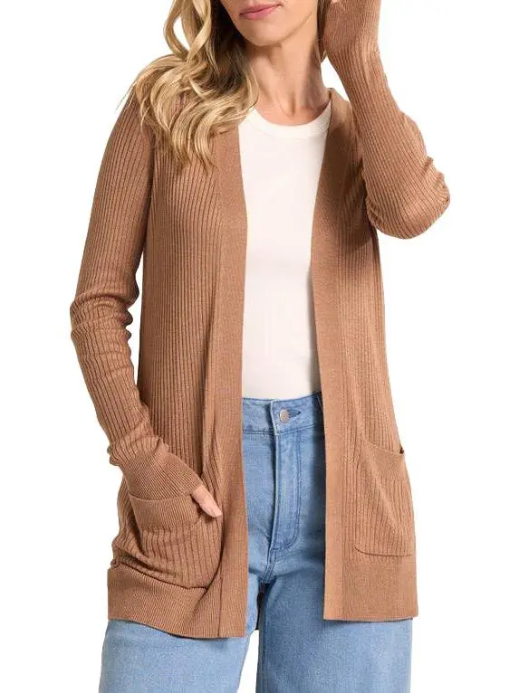 Matty M. Colfax Longline Open Front Cardigan - Camel