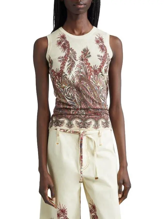 Etro Floral Paisley Silk & Cashmere Shell - Print On White Base