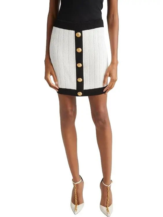 Balmain Twisted Cable Knit Sweater Skirt - White/ Black