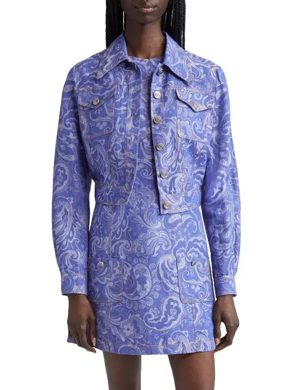 Etro Paisley Denim Trucker Jacket - Multicolour On Pale Blue Base