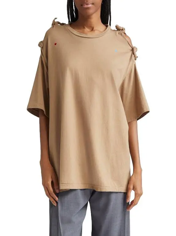 UNDERCOVERISM Embroidered Bow Sleeve T-shirt - Gray Beige