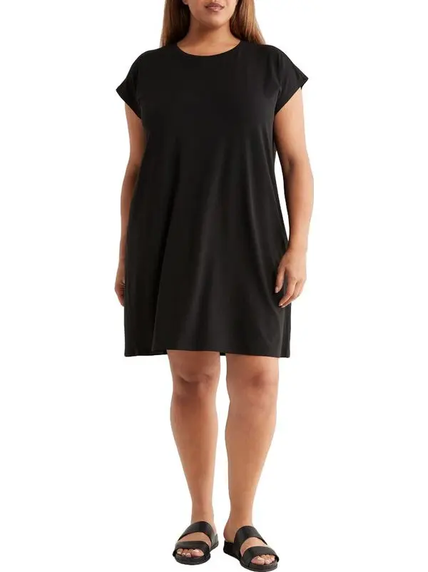 Eileen Fisher Boxy Crewneck Jersey Dress - Black