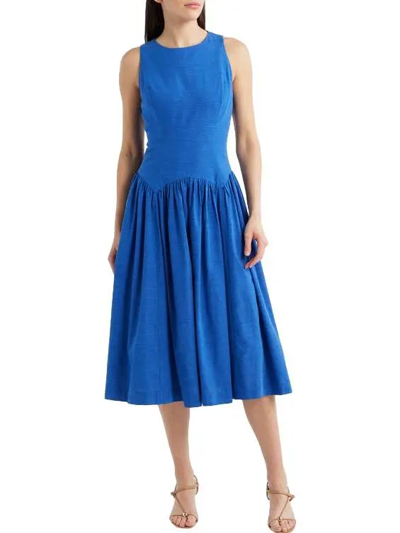 QUINCY MAE Sleeveless Linen Blend Midi Dress - Cobalt Blue