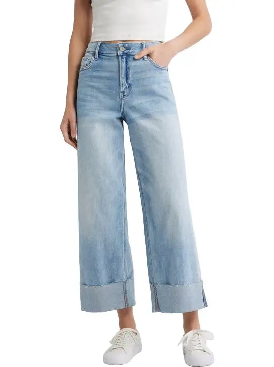 HIDDEN JEANS Cuffed Wide-leg Jeans - Medium Wash