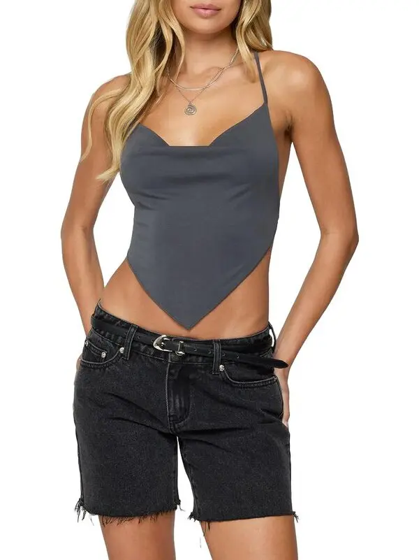 EDIKTED Tilla Cowl Neck Halter Top - Gray