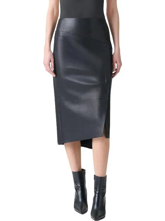 Akris Lambskin Leather Asymmetric Midi Skirt - Black