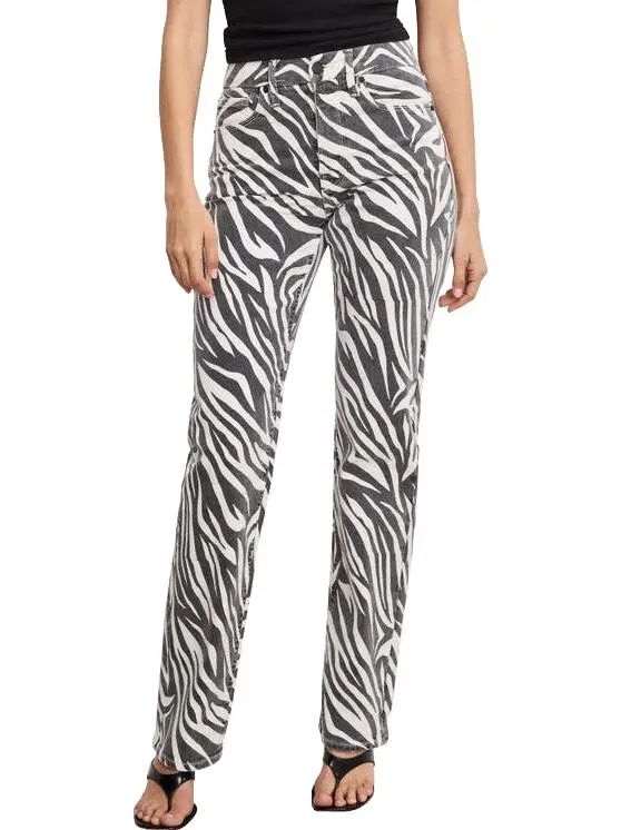Good American Icon High Waist Straight Leg Jeans - Cloud White Zebra002