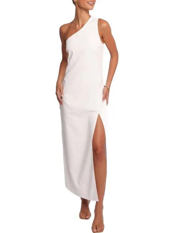 PETAL & PUP One-shoulder Linen Blend Maxi Dress - White