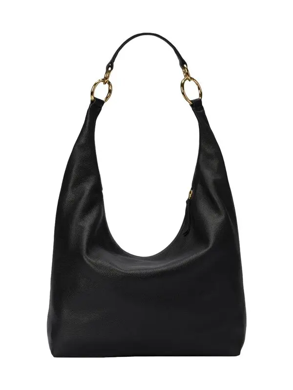 HYER GOODS Leather Hobo Ring Bag - Black/gold