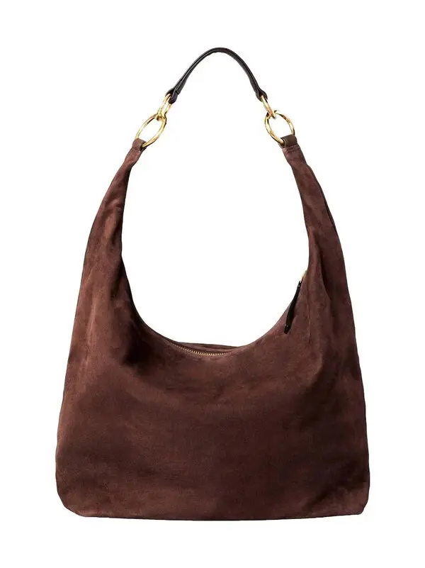 HYER GOODS Leather Hobo Ring Bag - Chocolate Suede