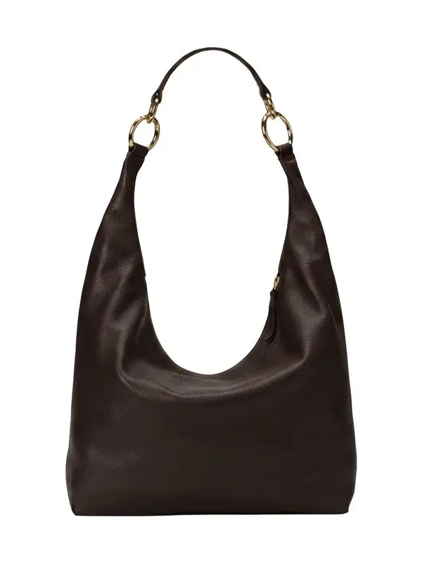 HYER GOODS Leather Hobo Ring Bag - Dark Chocolate