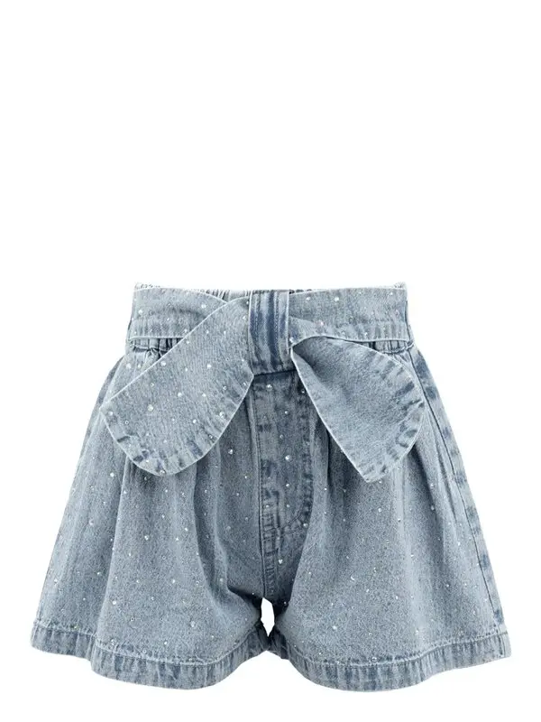 LOLA + THE BOYS Denim Sparkle Bow Shorts - Blue