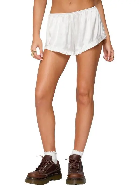 EDIKTED Olesia Ruffle Hem Shorts - White