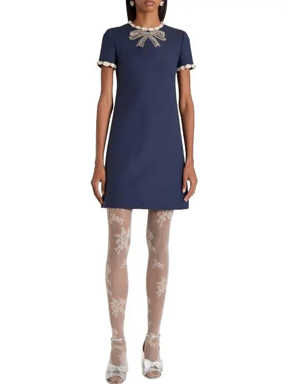 Valentino Garavani Crystal Embellished Bow Shift Dress - Indigo Multi