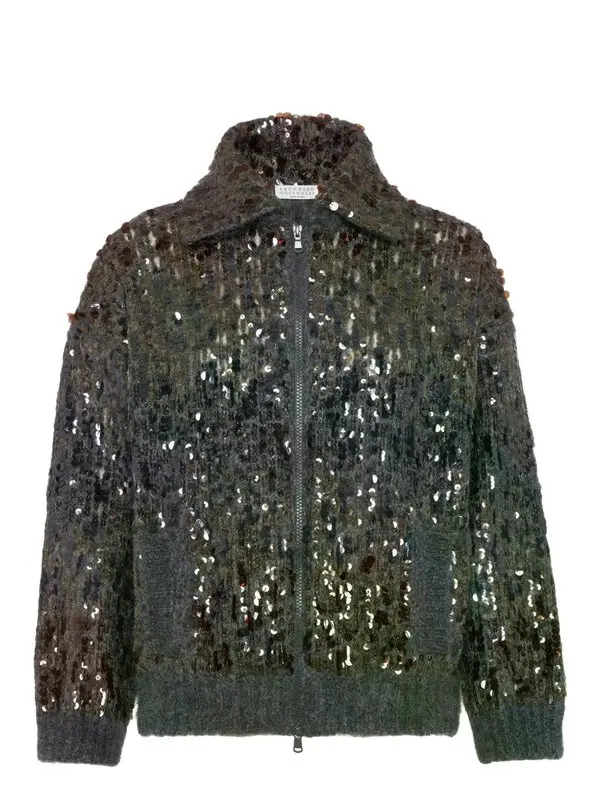 Brunello Cucinelli Embroidered Cardigan - Grey