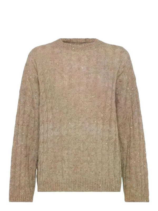 Brunello Cucinelli Cable-knit Jumper With Sequin Embellishment - Neutrals