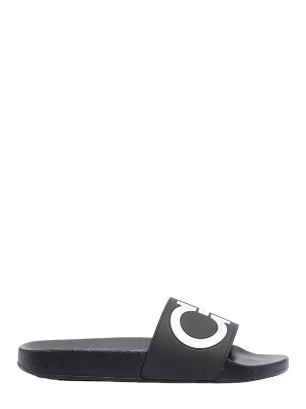 FERRAGAMO Gancini-print Open-toe Slides - Black