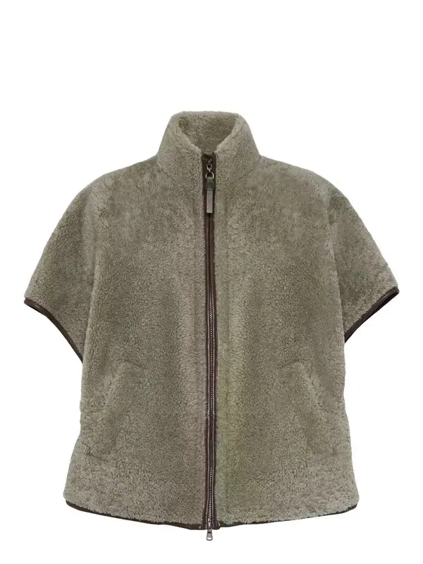 Brunello Cucinelli Shearling Jacket With Monili Chain Detail - Grey