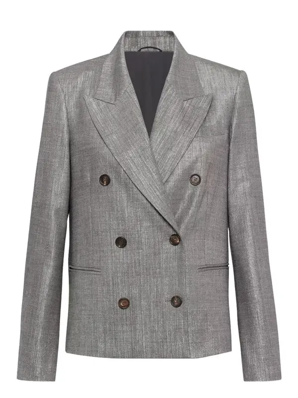 Brunello Cucinelli Lamé-effect Double-breasted Blazer - Grey
