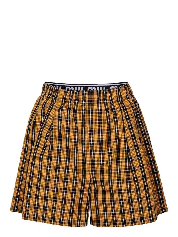 Miu Miu Checked Cotton Shorts - Orange