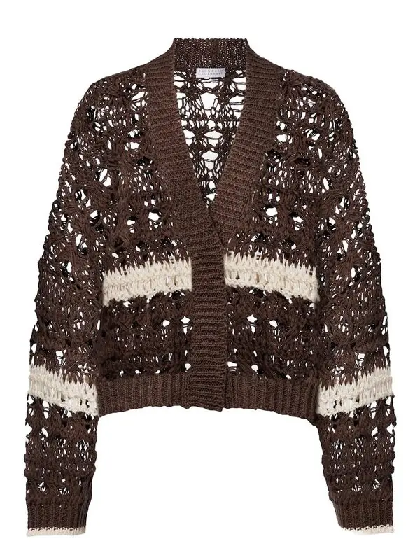 Brunello Cucinelli Open-knit Jute And Cotton-blend Cardigan - Brown