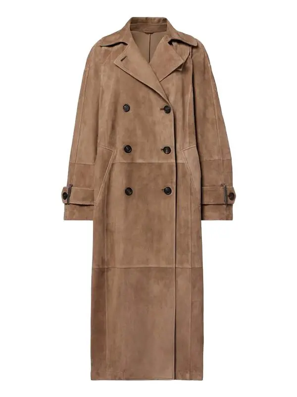 Brunello Cucinelli Double-breasted Paneled Suede Coat - Brown