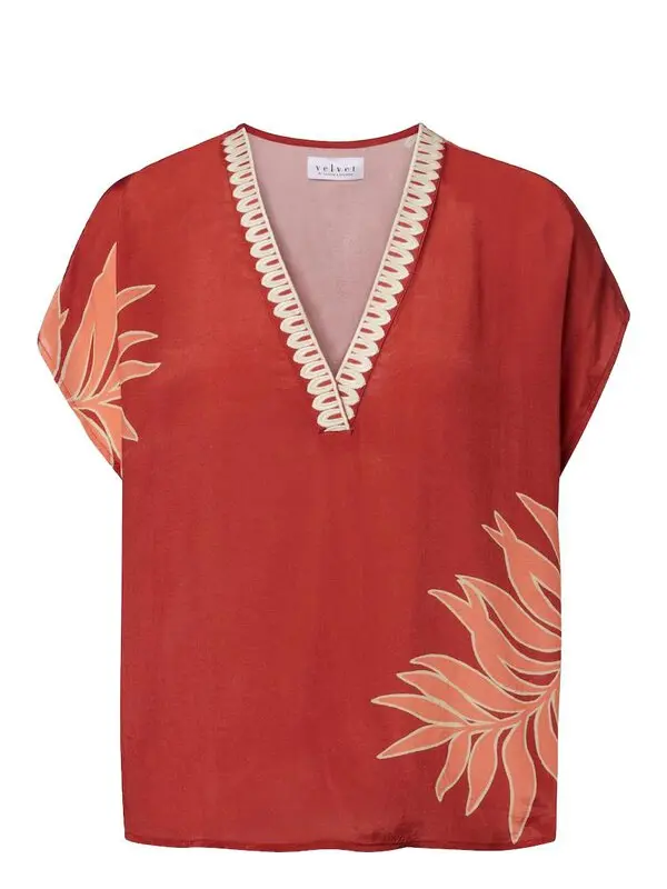 Velvet By Graham & Spencer Naomi Embroidered Printed Top - Orange