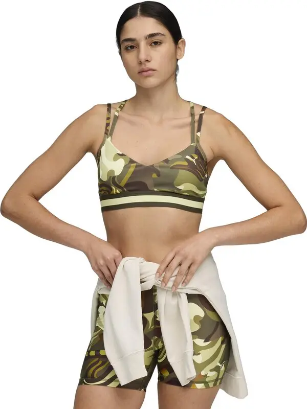 PUMA Floral Ribbon Moisture Wicking, Low Impact Sports Bra - Green