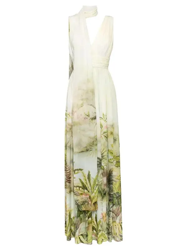 Elie Saab Printed Chiffon Dress - Green