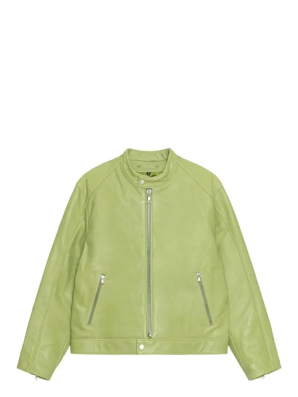 StÜssy Cafe Racer Leather Jacket - Green