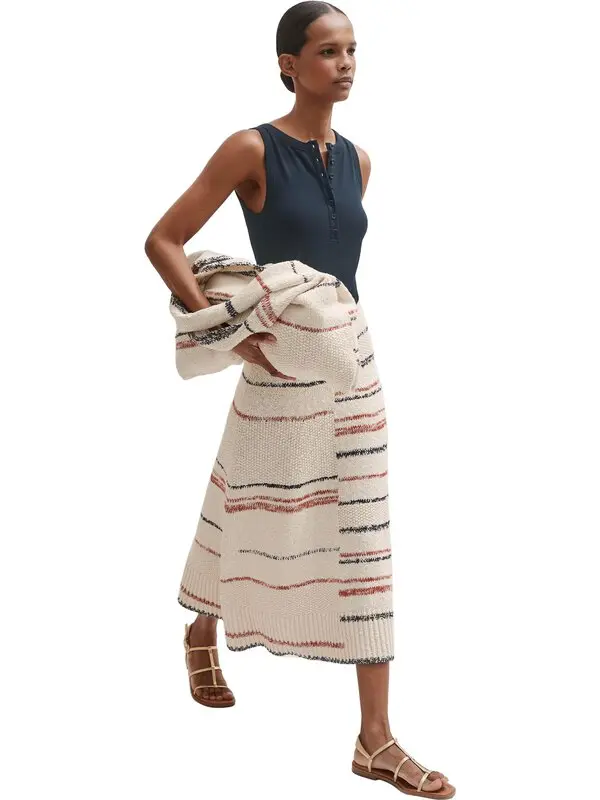 ME+EM Cotton Bouclé Stripe Knit Maxi Skirt - Cream Multi