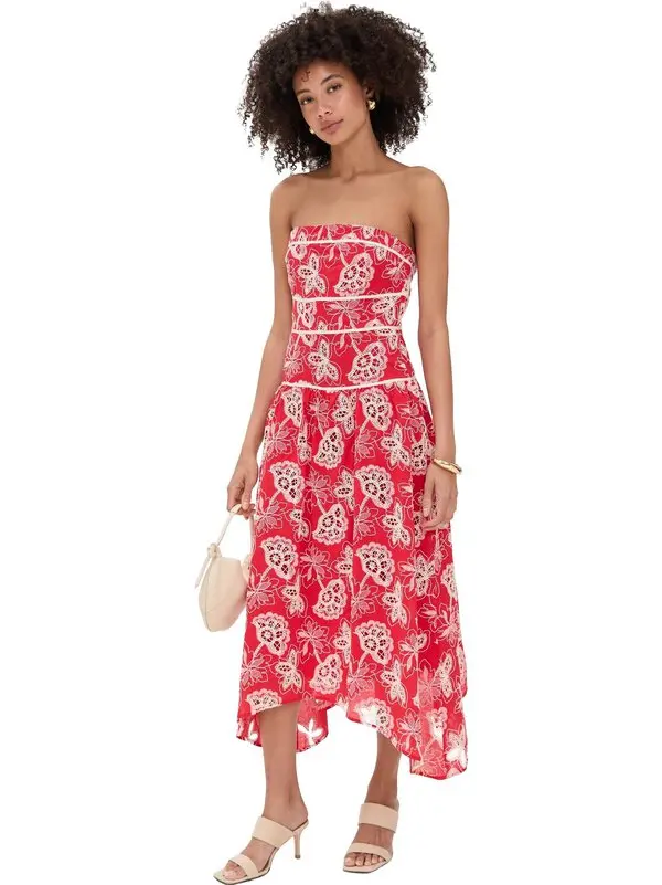 Ramy Brook Blanca Strapless Midi Dress - Flame Flower