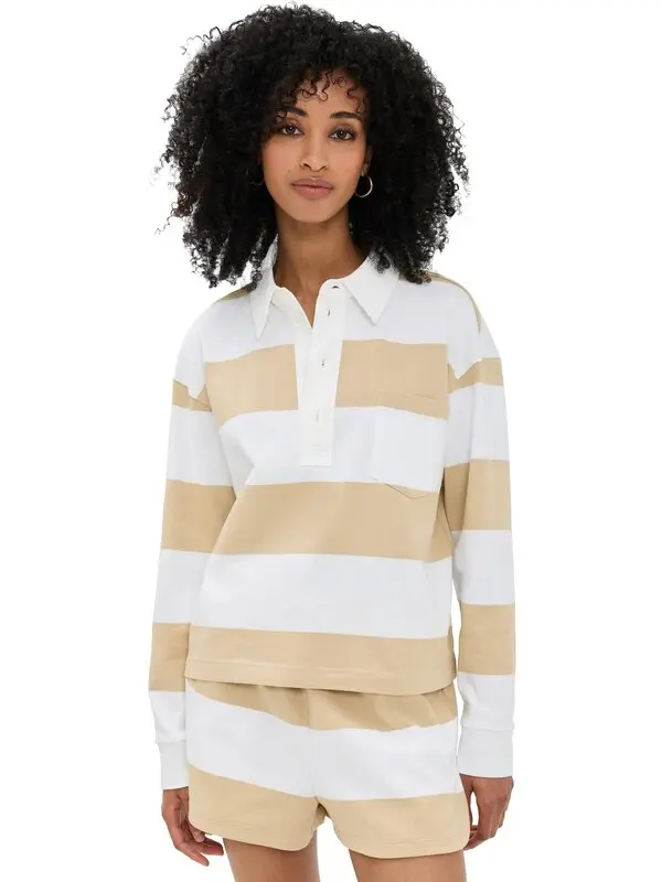 LE BOP Striped Jersey Polo Shirt - Khaki/white