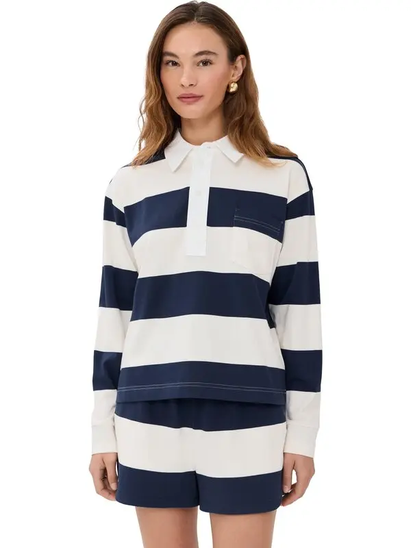 LE BOP Striped Jersey Polo Shirt - Navy/ivory