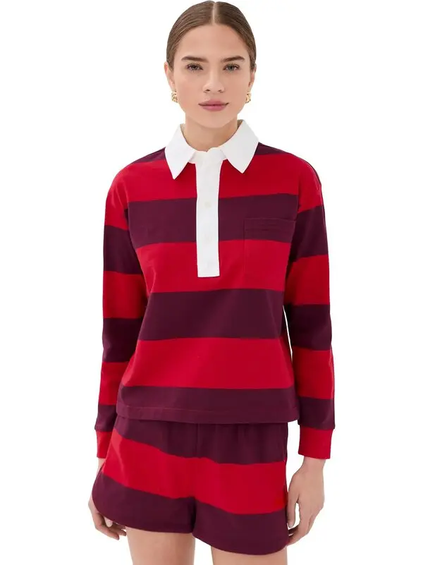 LE BOP Striped Jersey Polo Shirt - Red/burgundy