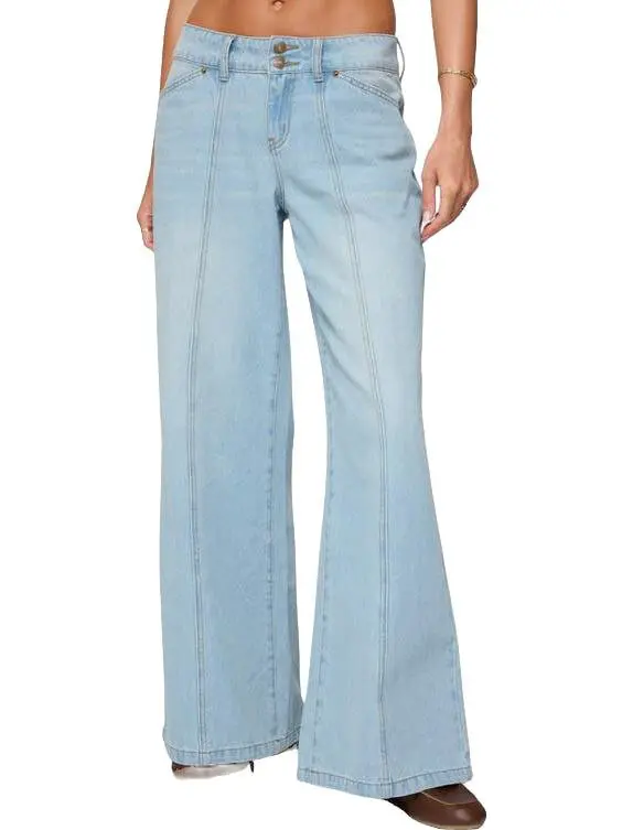 EDIKTED Seamed Low Rise Wide Leg Jeans - Light-blue