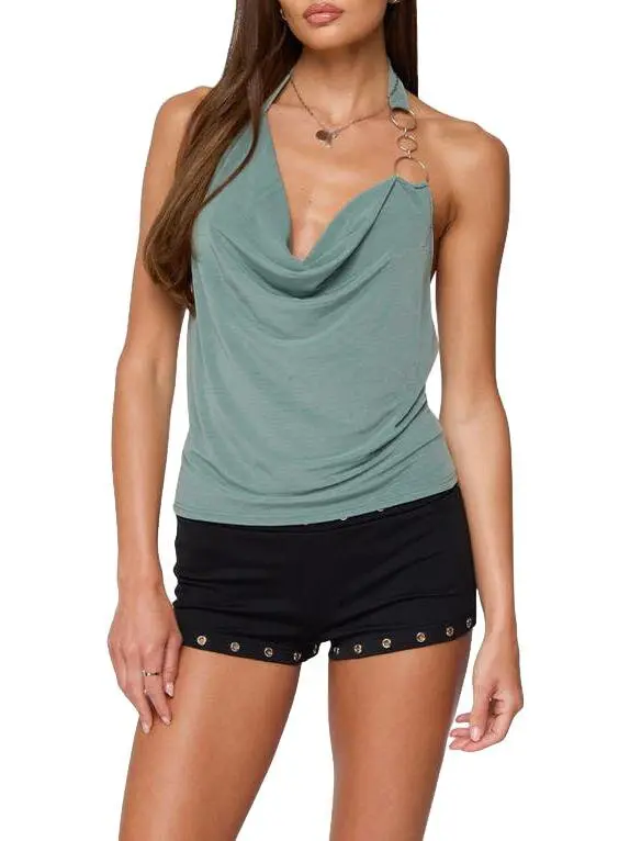 EDIKTED Ring Cowl Neck Halter Top - Green