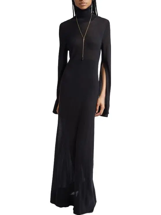 TOTEME Slit Long Sleeve Jersey Dress - Black