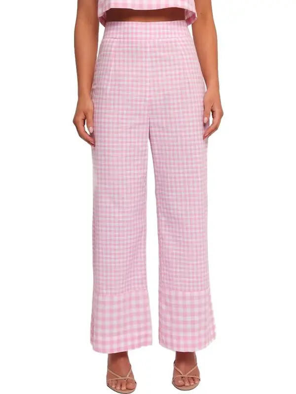 PETAL & PUP Devlin Gingham Pants - Pink Gingham