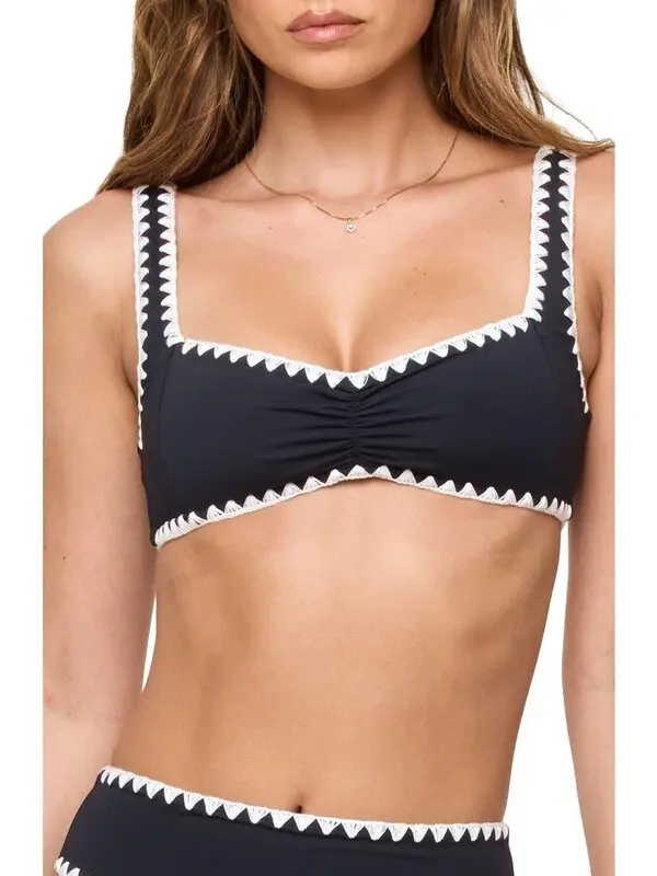 L*Space Effie Shirred Bikini Top - Black/ Cream