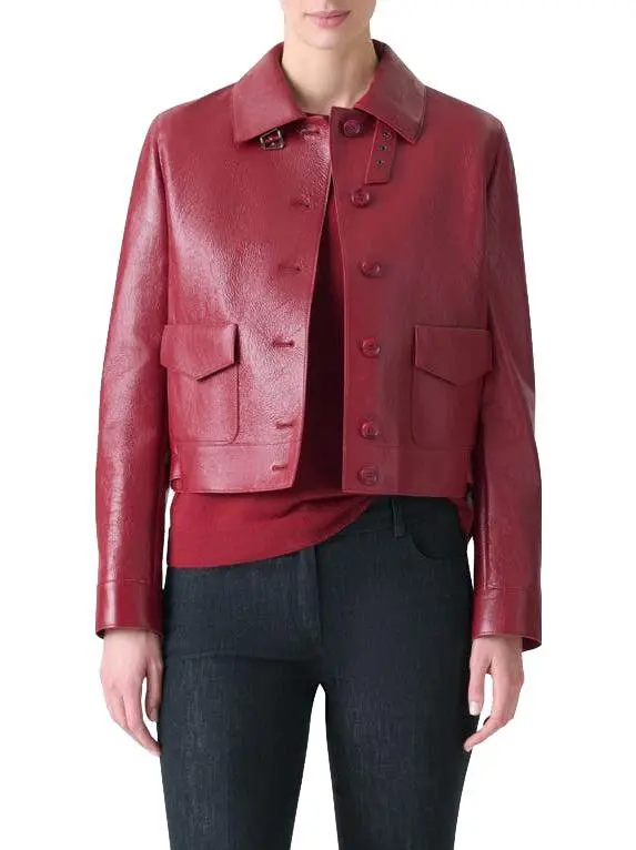 Akris Lacquered Leather Crop Jacket - Ruby Red