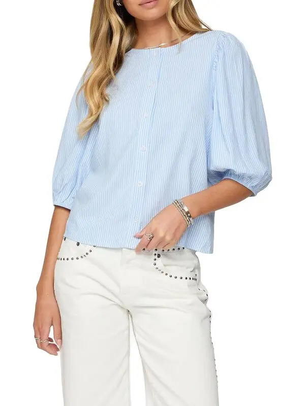 EDIKTED Pinstripe Boxy Button-up Shirt - Light-blue