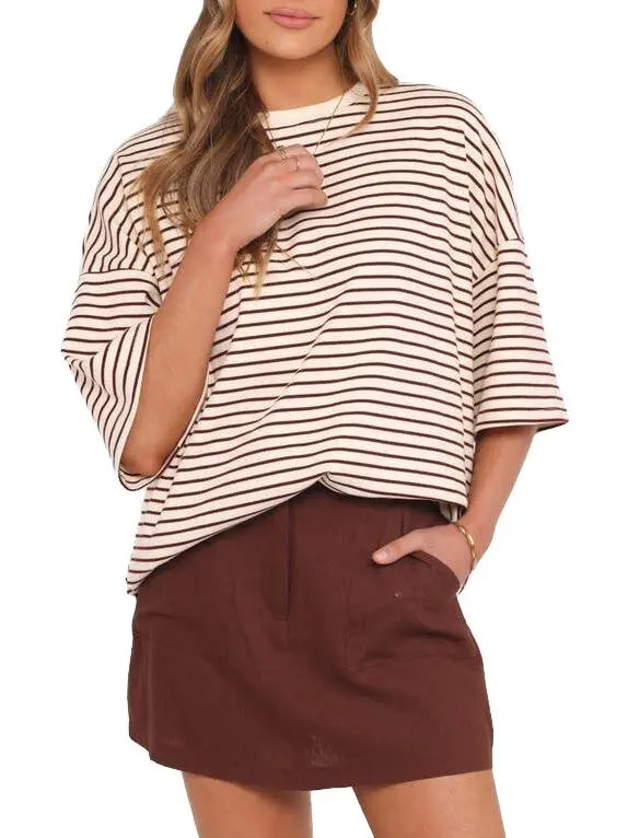 PETAL & PUP Wilda Oversized T-shirt - Cream Tan Stripe