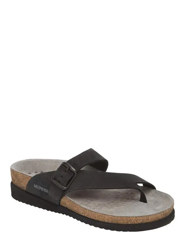 Mephisto Toe Loop Sandal - Black Nubuck