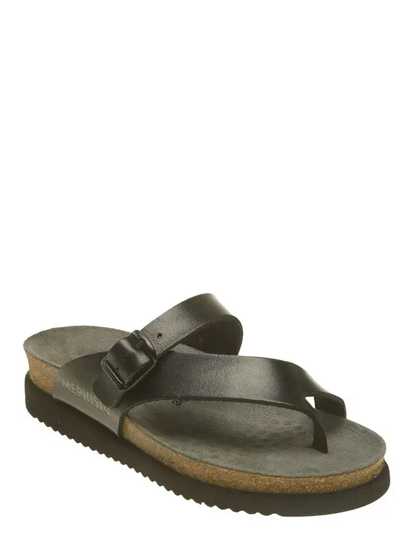 Mephisto Toe Loop Sandal - Black Waxy Leather