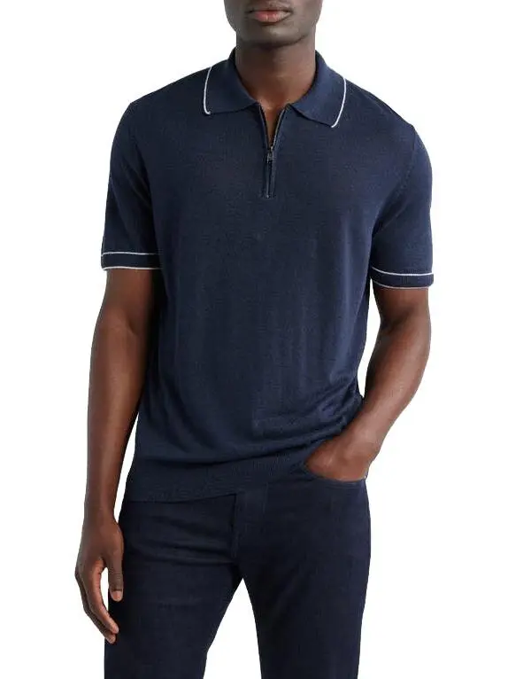 BOSS Jiovanotto Quarter Zip Polo - Dark Blue